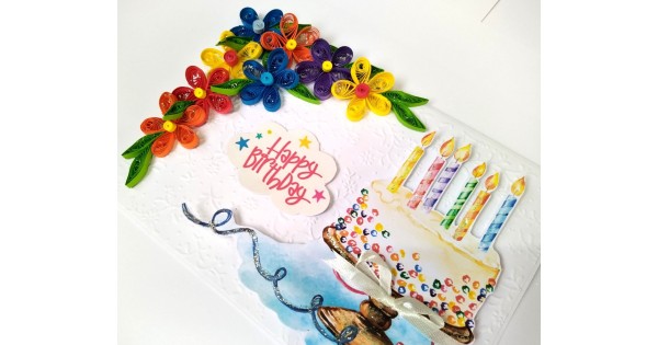 Multicolored Quilled Corner Birthday Card